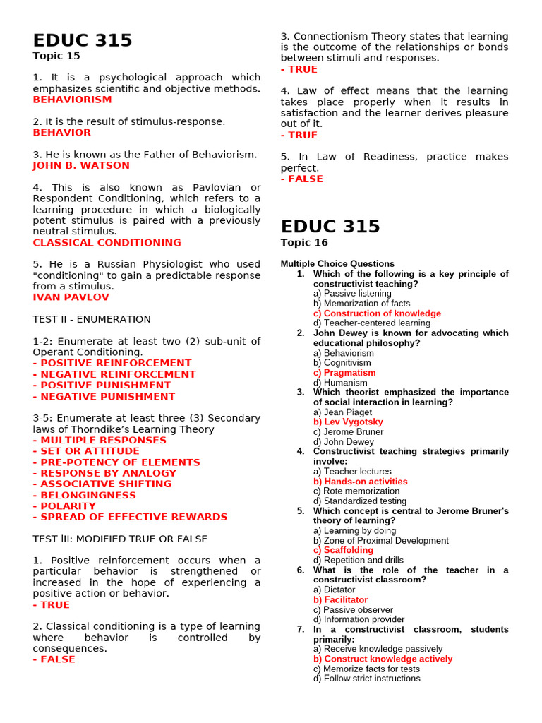 EDUC 315 | PDF | Constructivism (Philosophy Of Education) | Learning Styles