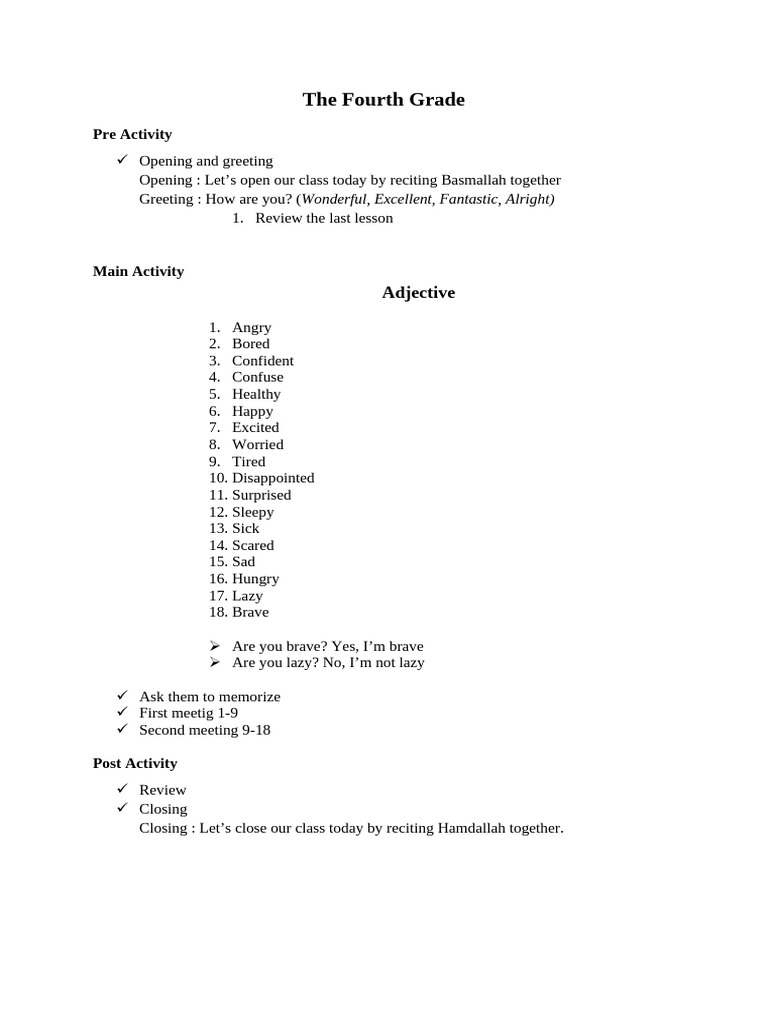 Fourth Grade Adjective Lesson Plan | PDF