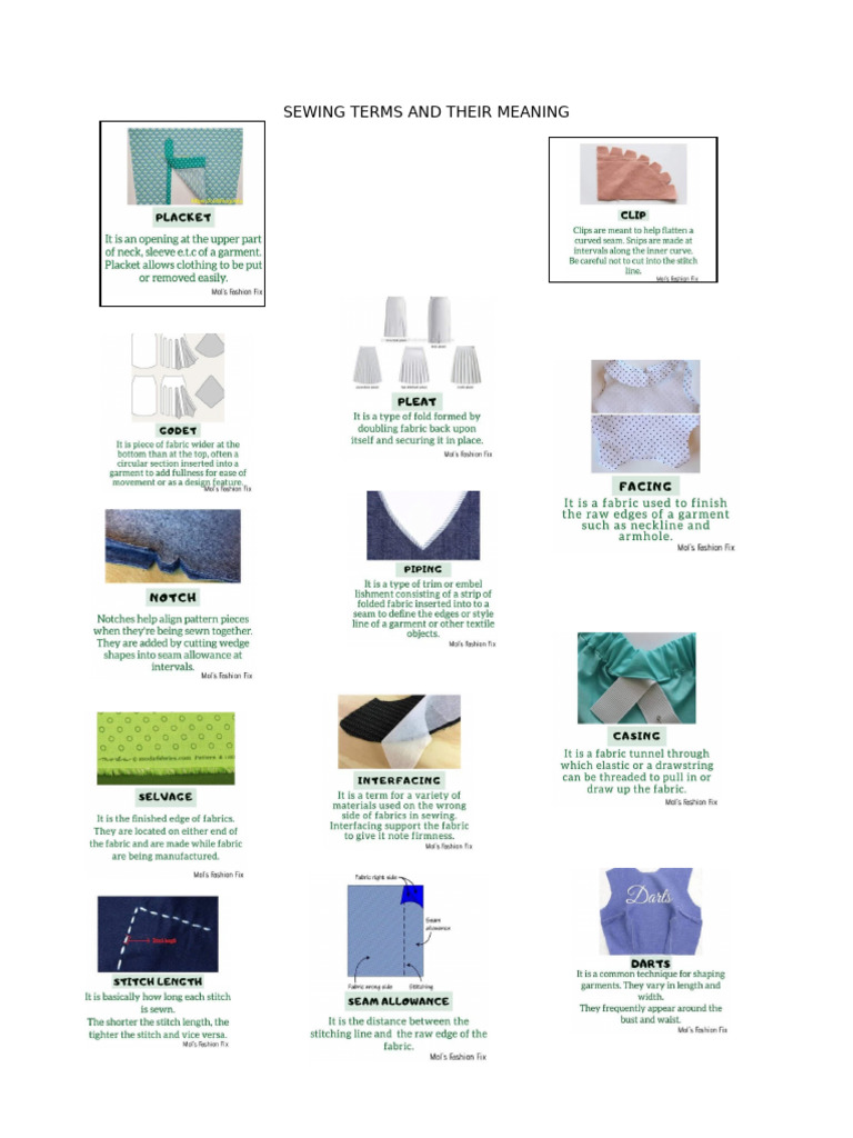 SEWING TERMS AND THEIR MEANING | PDF