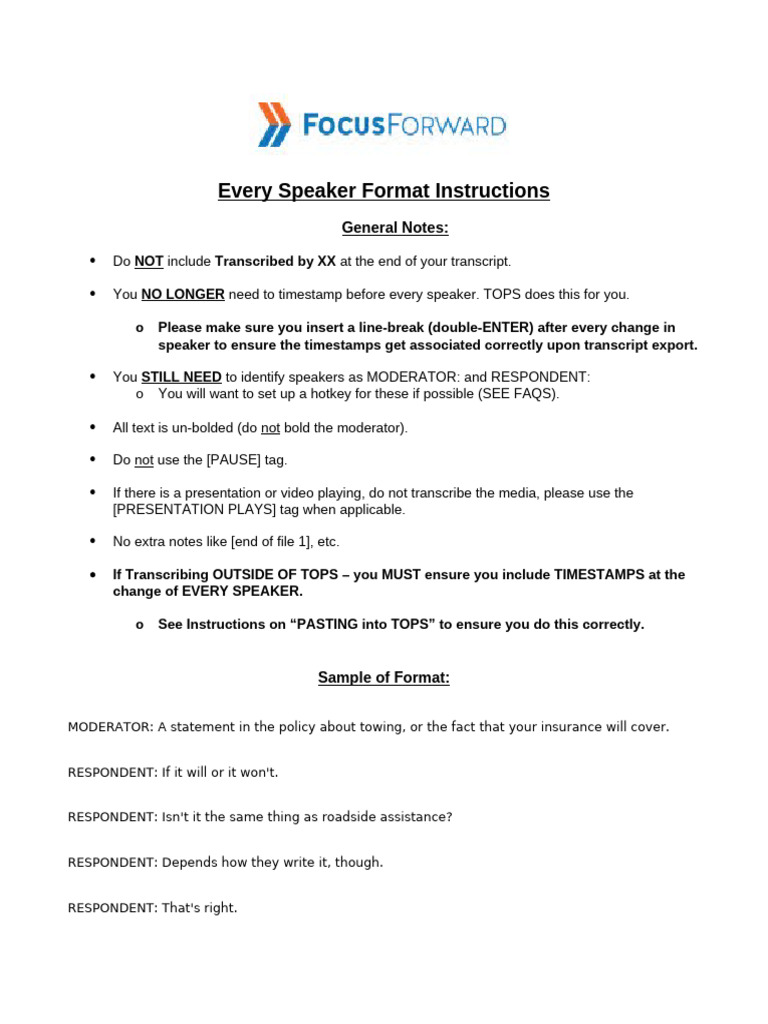 Every Speaker Timestamp Format Instructions | PDF