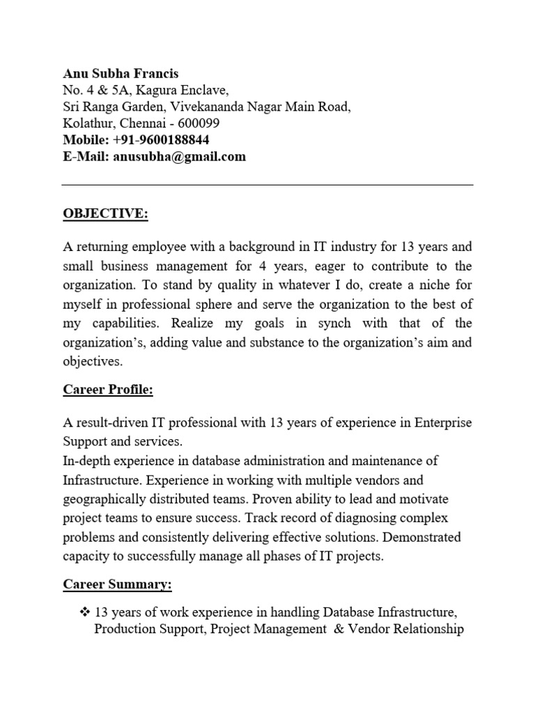 Anu Subha - Resume - 2024 1 | PDF | Ibm Db2 | Databases