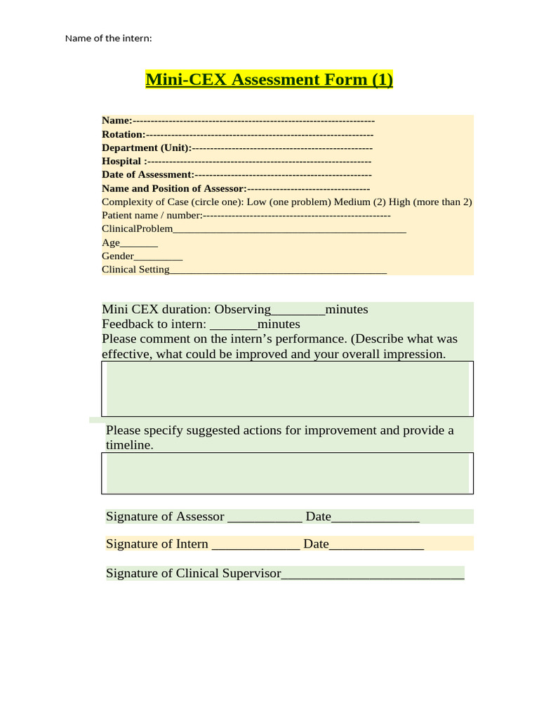 Mini-CEX Assessment Form 1 | PDF