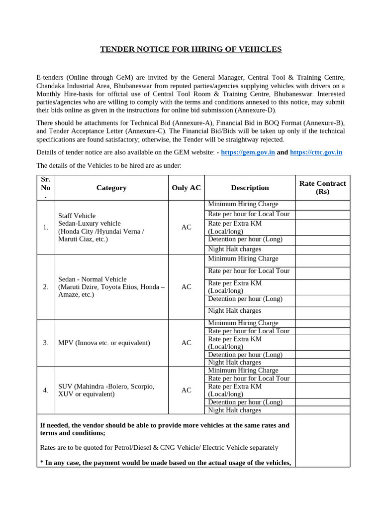 CTTC Bhubaneswar Vehicle Hire Tender | PDF | Encryption | Public Key Cryptography