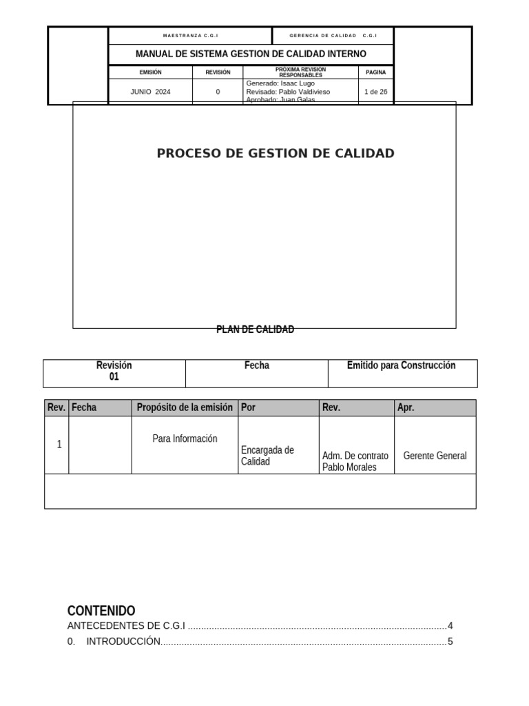 MANUAL DE SISTEMA GESTION DE CALIDAD CGI | PDF | Sistema de manejo de calidad | Calidad (comercial)