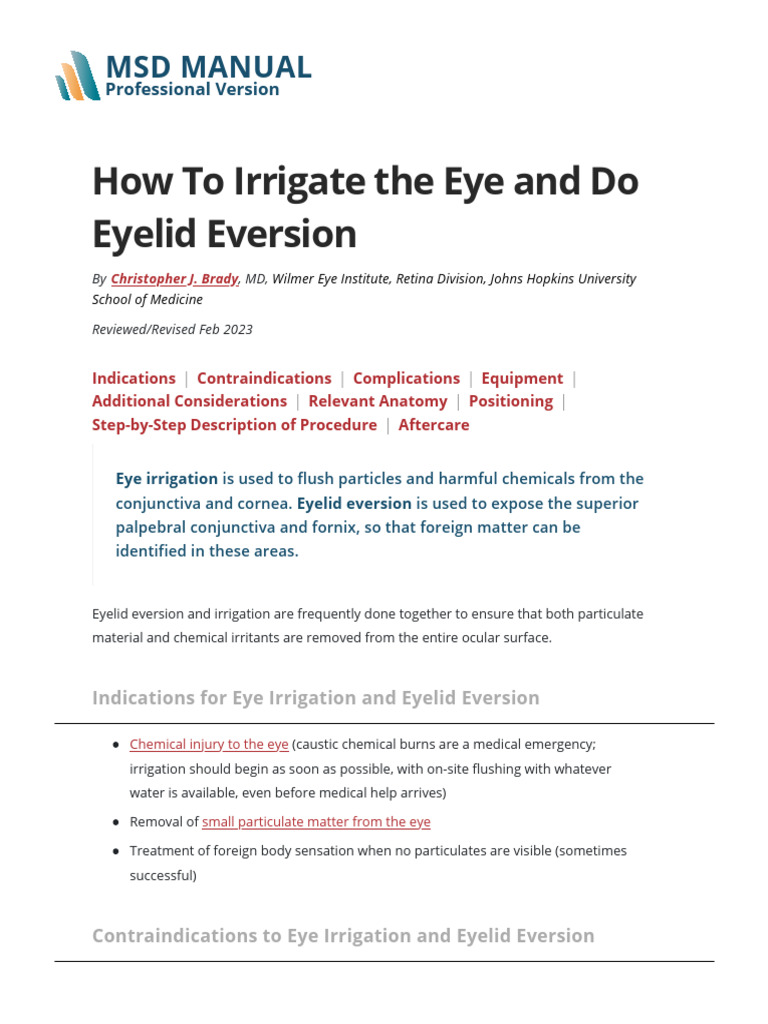 How To Irrigate The Eye and Do Eyelid Eversion - Eye Disorders - MSD Manual Professional Edition ...