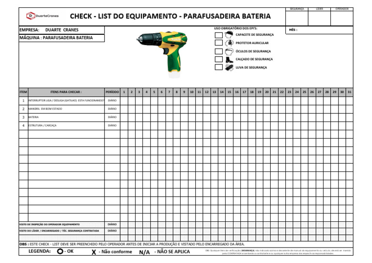 Check-list Parafusadeira a Bateria | PDF