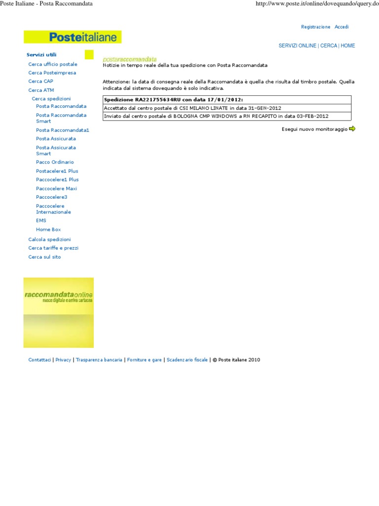 Poste Italiane - Posta Raccomandata | PDF