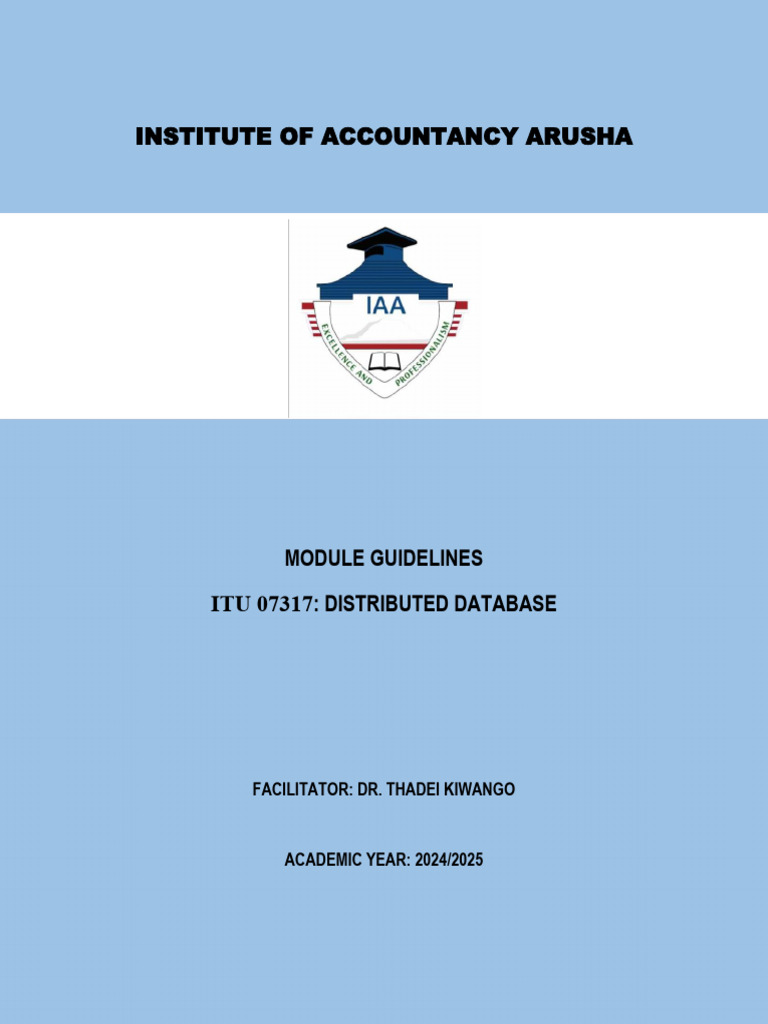 DDB BCS 2 ITUO7317 - DISRIBUTED - DATABASE - KIWANGO Module Guide | PDF | Databases | Database ...