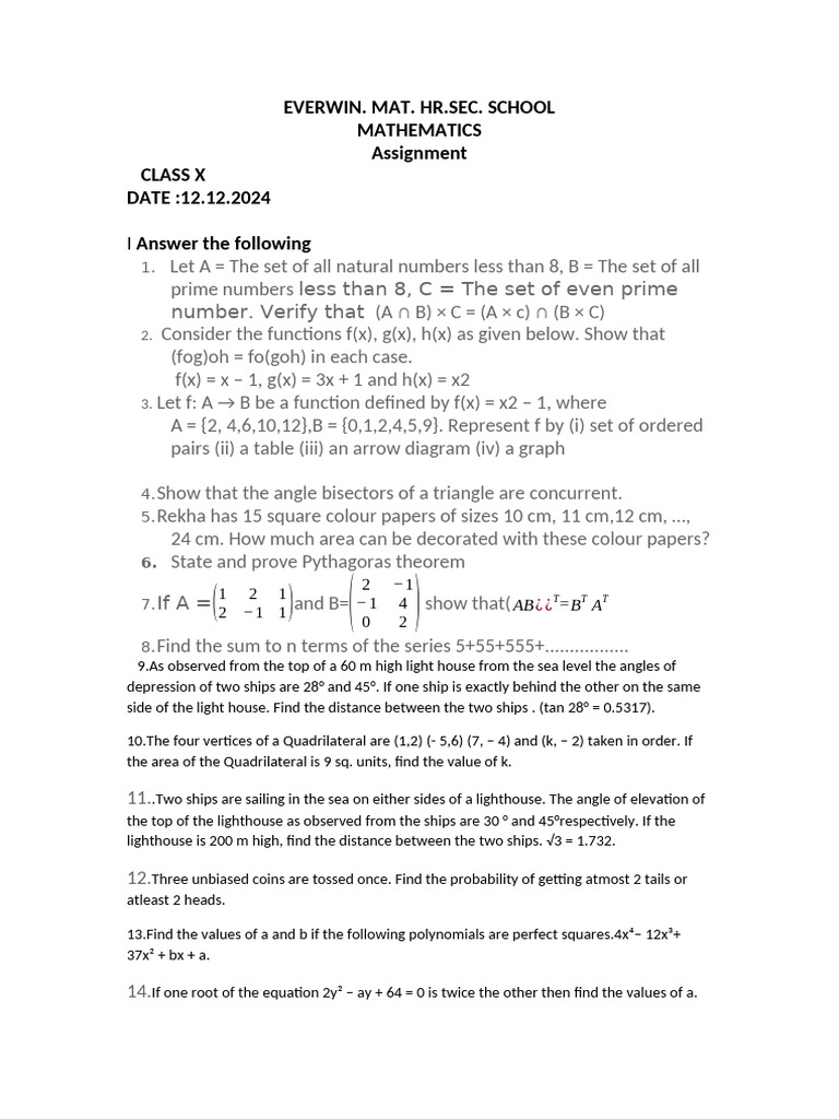 Class X Maths Assignment Overview | PDF | Mathematical Concepts ...