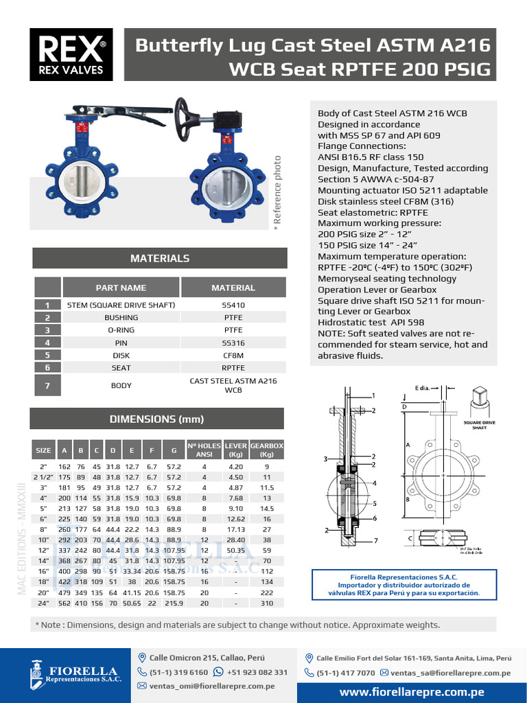 VALVULA DE MARIPOSA 8X150 BRIDADA A216 REX VALVE | PDF | Valve ...