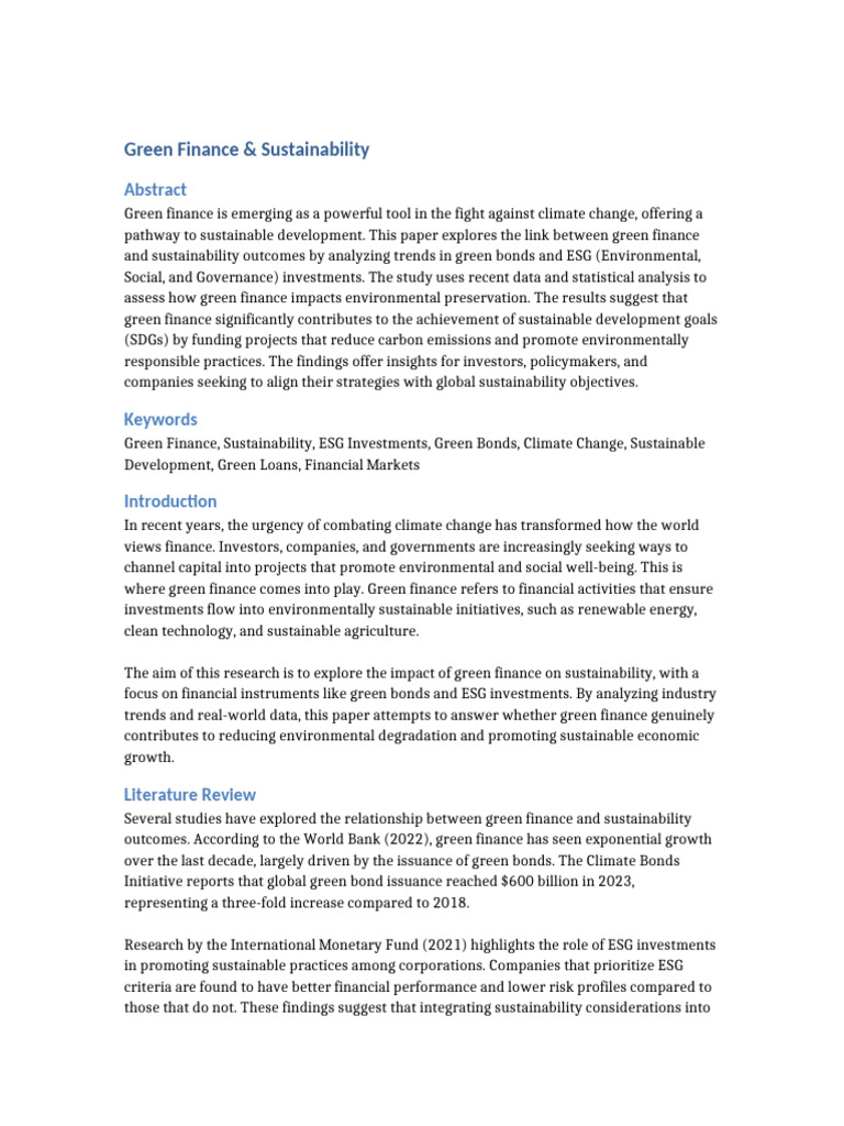 Green Finance Research Paper | PDF | Sustainability | Environmental ...