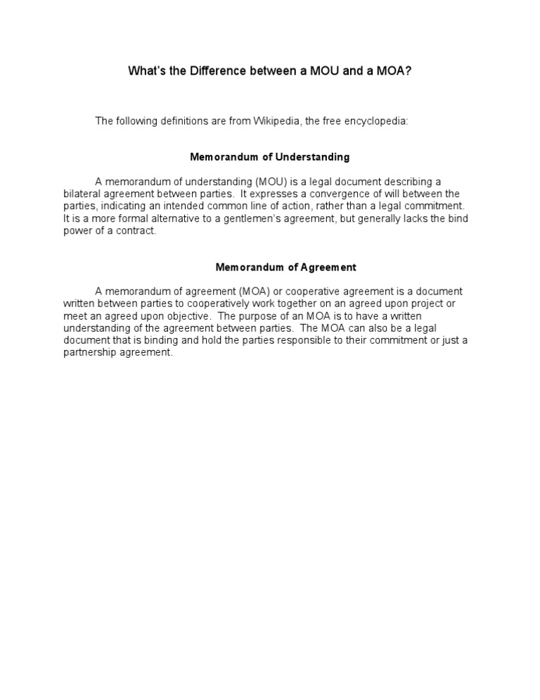 Difference Between An MOA and MOU | PDF | Law
