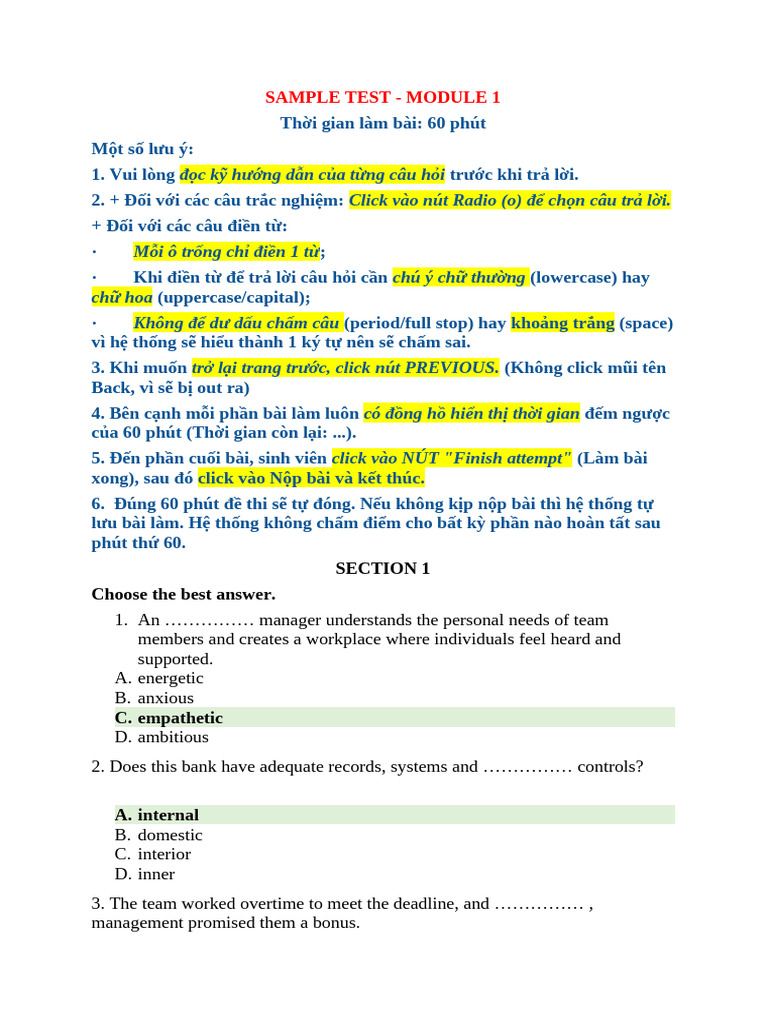 Module 1 Sample Test Instructions | PDF | Chair | Artificial Intelligence