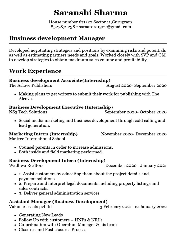 Saranshi Sharma CV | PDF | Marketing | Business