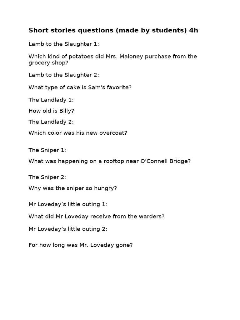 Short Stories Questions Made by Students | PDF