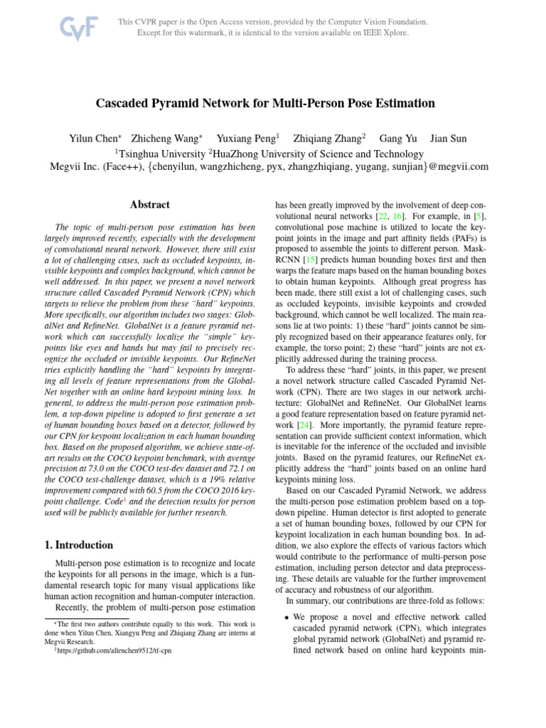 Chen_Cascaded_Pyramid_Network_CVPR_2018_paper | PDF | Machine Learning | Applied Mathematics