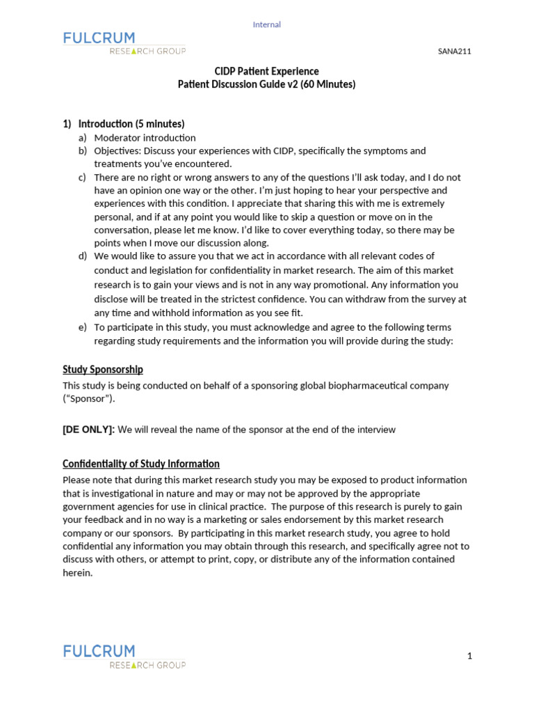CIDP Patient Experience Discussion Guide - v3 | PDF | Pharmacovigilance ...