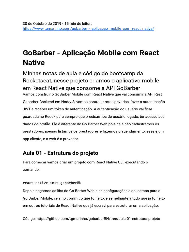 GoBarber Mobile: Guia Completo em React Native | PDF | Aplicativo para celular | Android ...