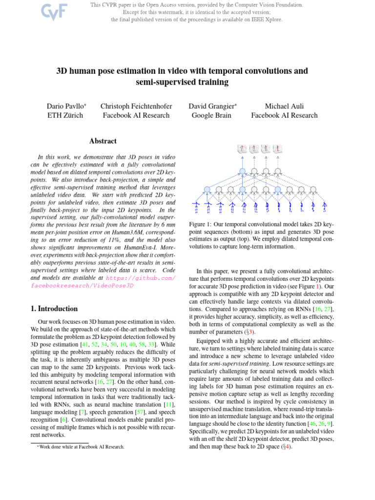 Pavllo 3D Human Pose Estimation in Video With Temporal Convolutions and CVPR 2019 Paper | PDF ...
