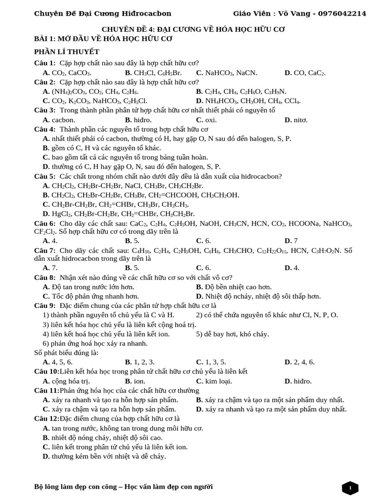 Chuyen de Dai Cuong Huu Co | PDF