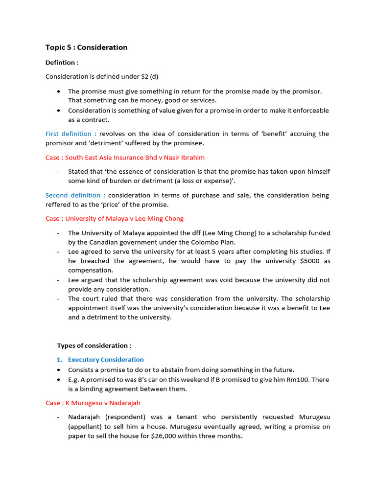 Topic 5 | PDF | Consideration | Civil Law (Legal System)