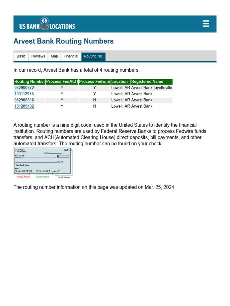 Arvest Bank Routing Numbers | PDF