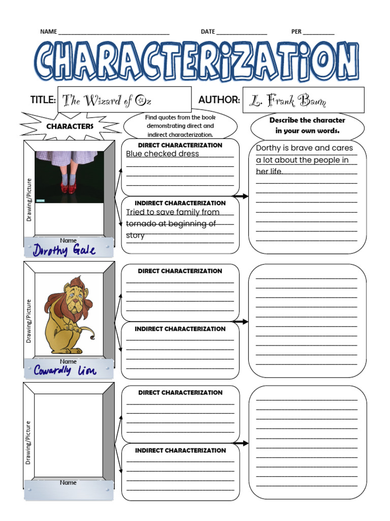 Characterization - Practice | PDF | Oz (Franchise) | Fantasy Worlds