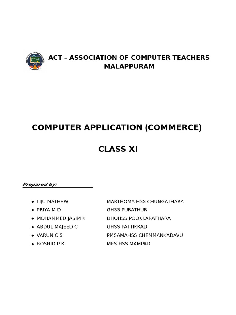 Plus One Computer Application (Commerce) by ACT Malappurm - Eng Med ...