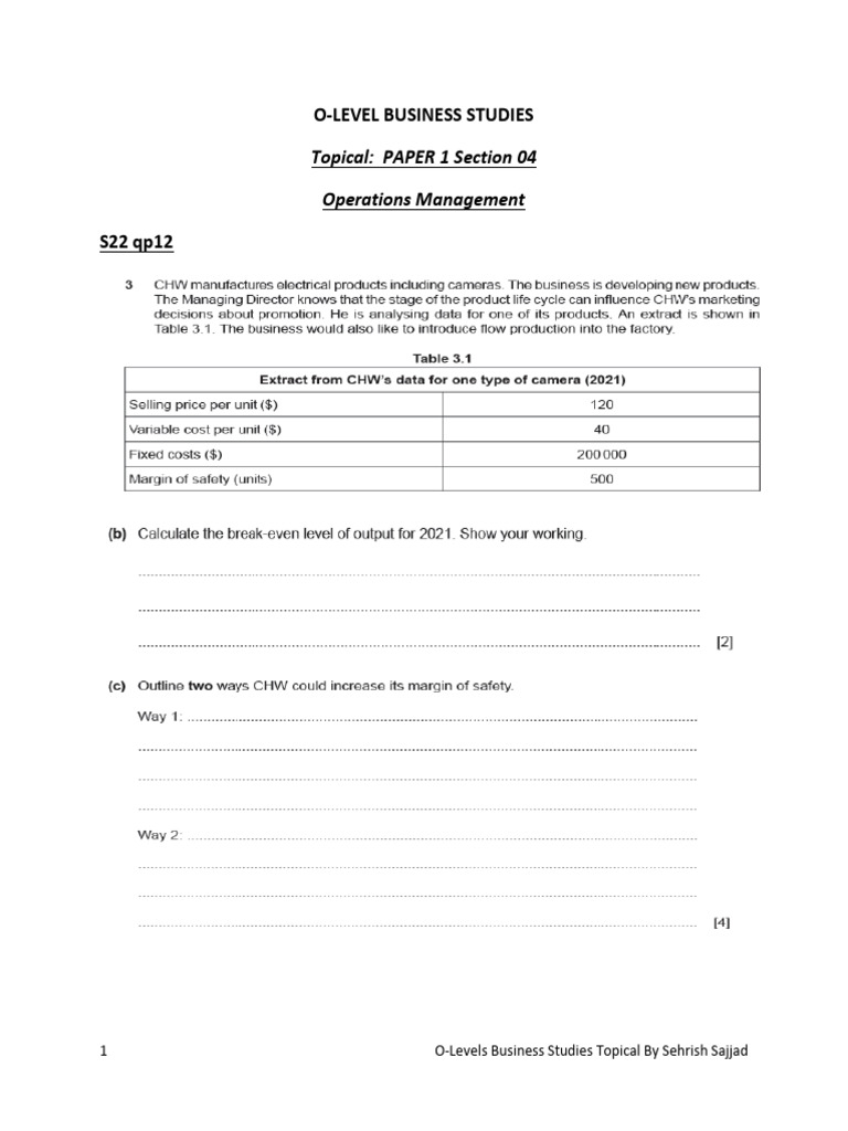 O-Level Business Studies Past Papers | PDF