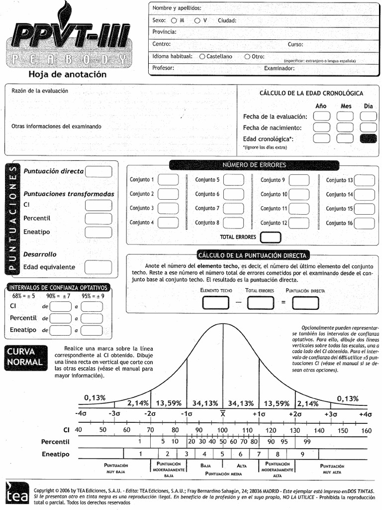PPVT-III Peabody - Hoja de Anotación | PDF