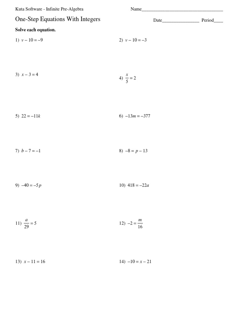 One Step Equations With Integers | PDF | Mathematics | Mathematical Analysis
