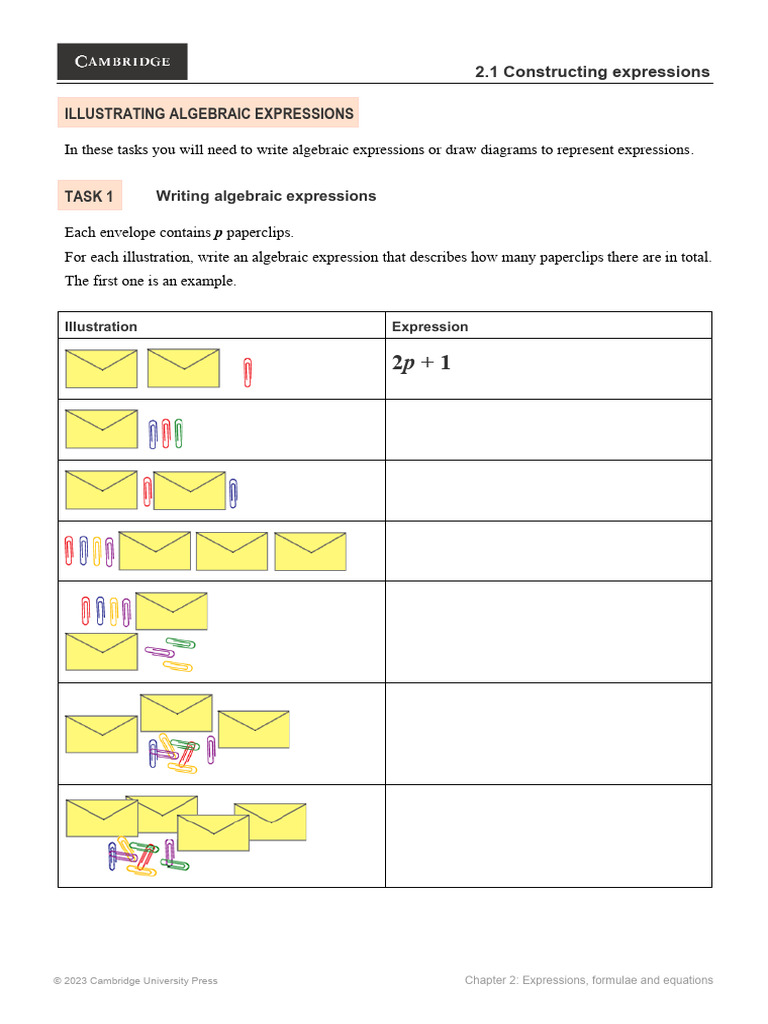 Illustrating Algebraic Expressions Tasks | PDF