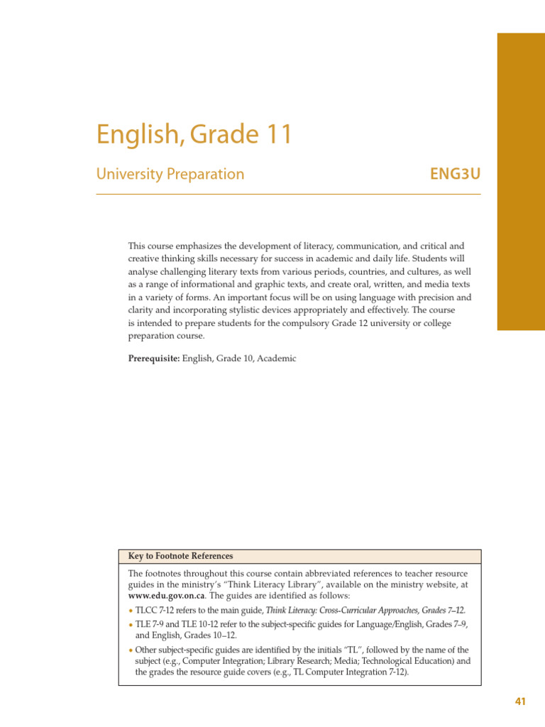 Grade 11 English University Prep Course | PDF | Reading Comprehension ...