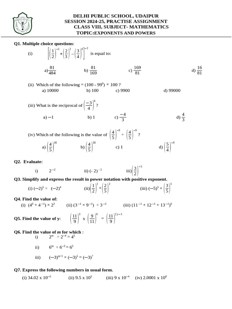 Exponent and Power and Algebric Identity | PDF | Exponentiation ...