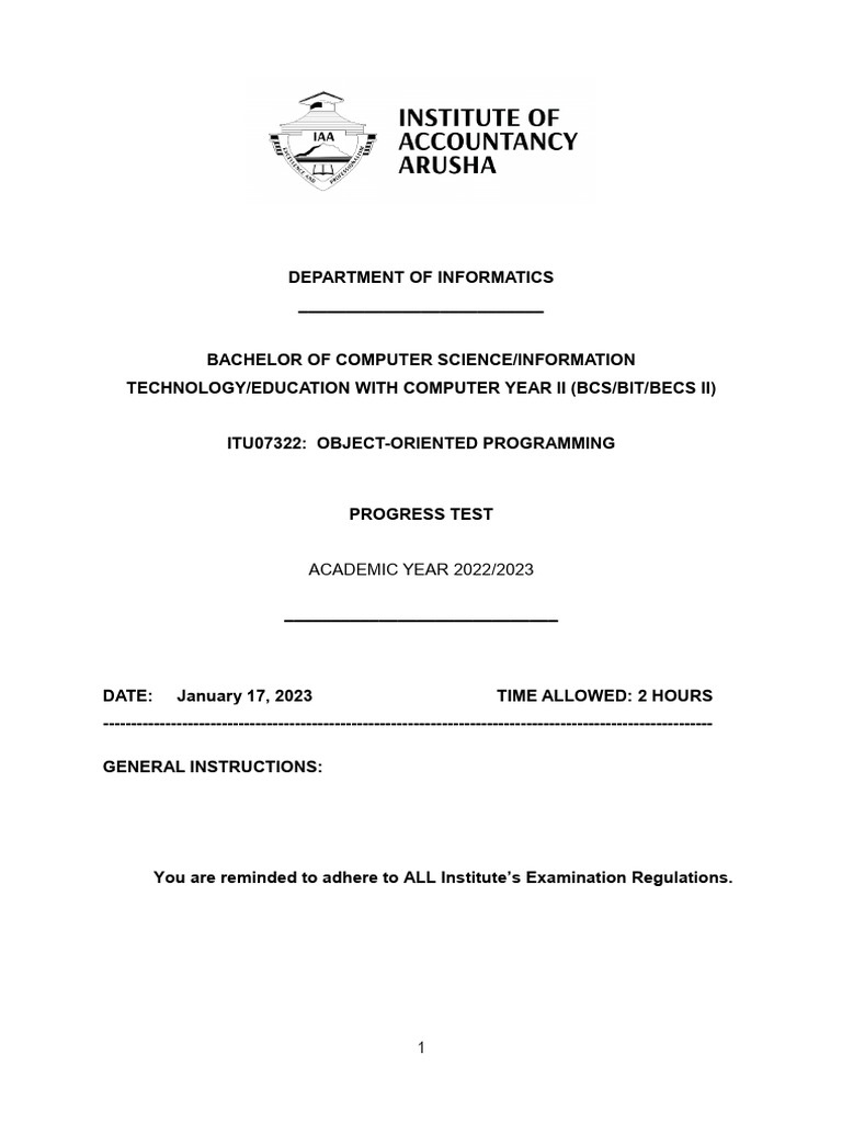 Progress Test January 2023 | PDF | Method (Computer Programming ...