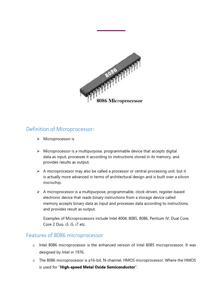Intel 8086 Microprocessor Overview | PDF | Microprocessor | Pointer (Computer Programming)