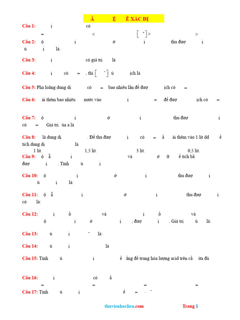 Trac Nghiem Ve Xac Dinh Do PH Hoa Lop 11 Hay | PDF