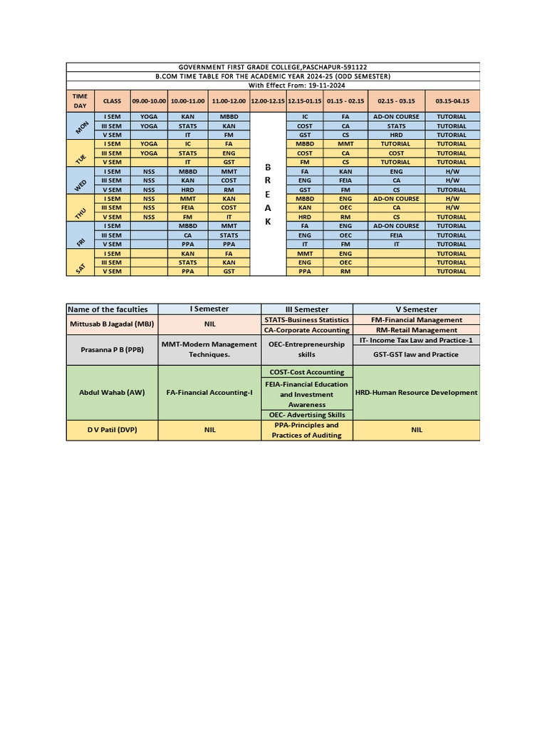 B Com TT 2024-25 (Revised) | PDF