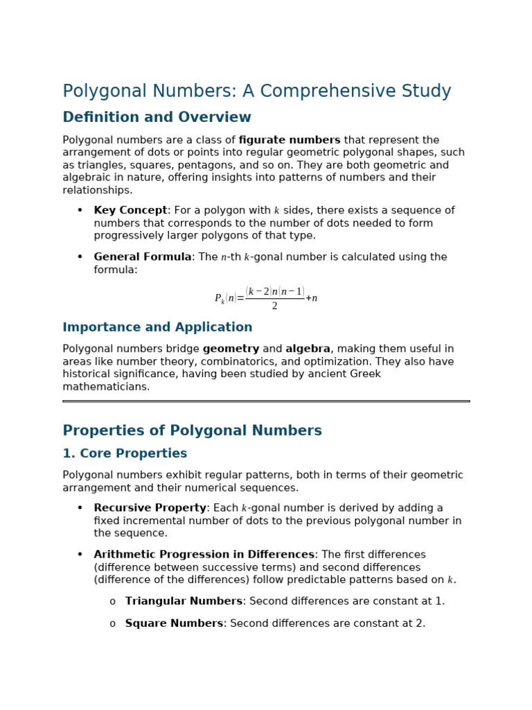 Polygonal Numbers - A Comprehensive Study | PDF | Geometry | Number Theory