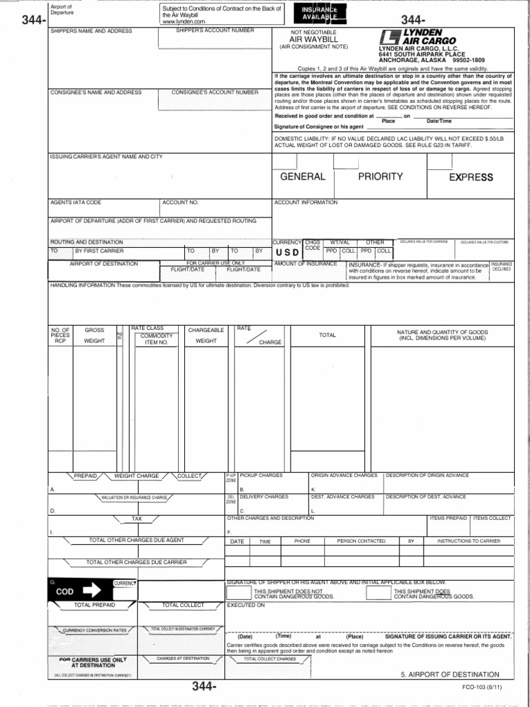 lac-air-waybill | PDF | Cargo | Bill Of Lading