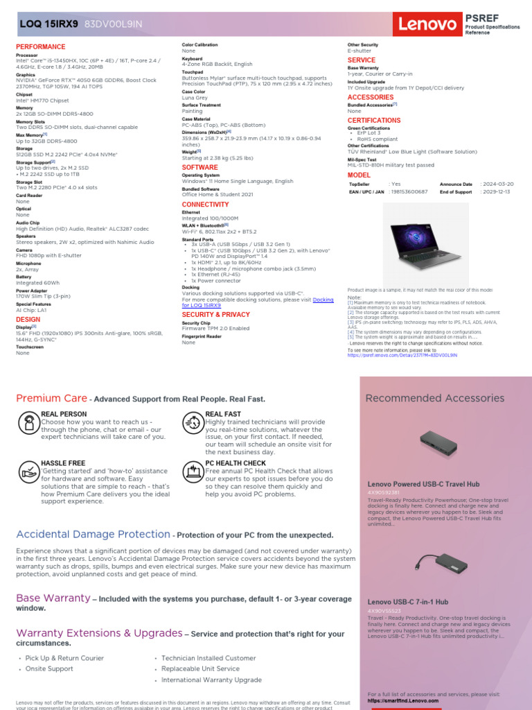 LOQ_15IRX9_83DV00L9IN | PDF | Usb | Computer Hardware