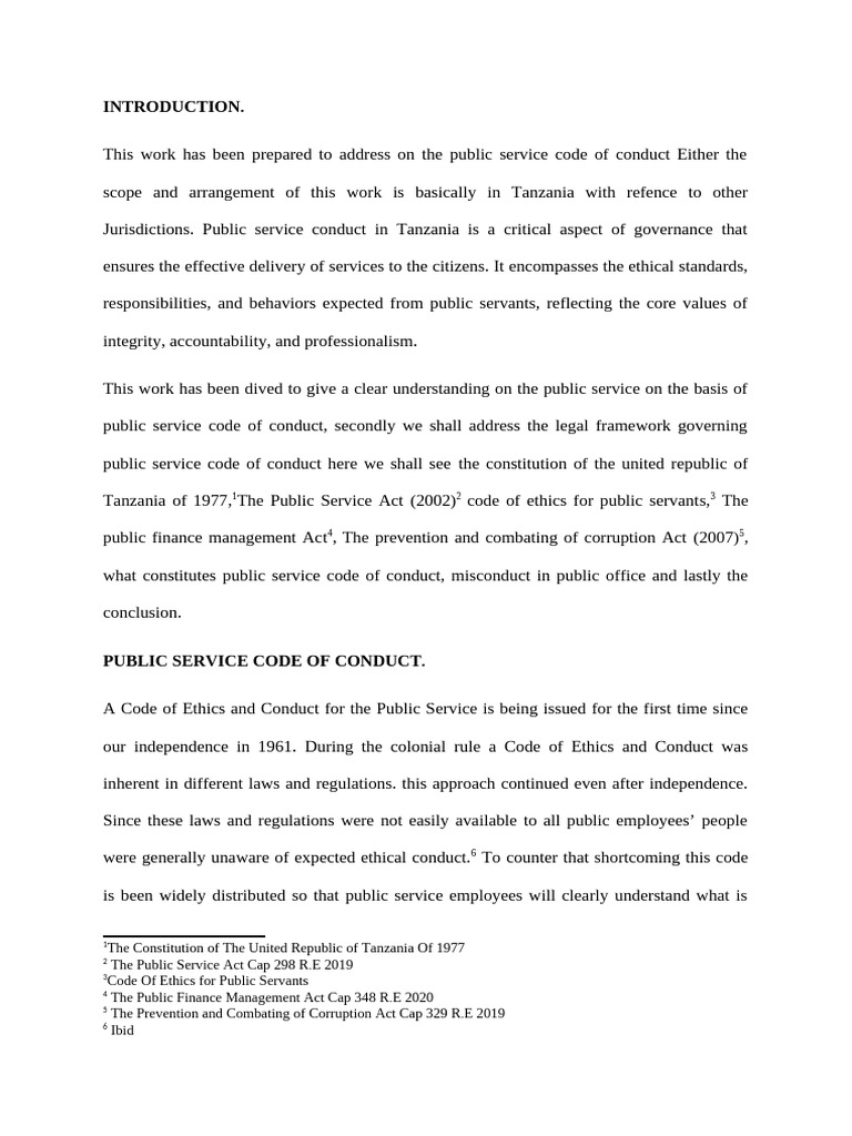 Tanzania Public Service Code of Conduct | PDF | Corruption | Integrity