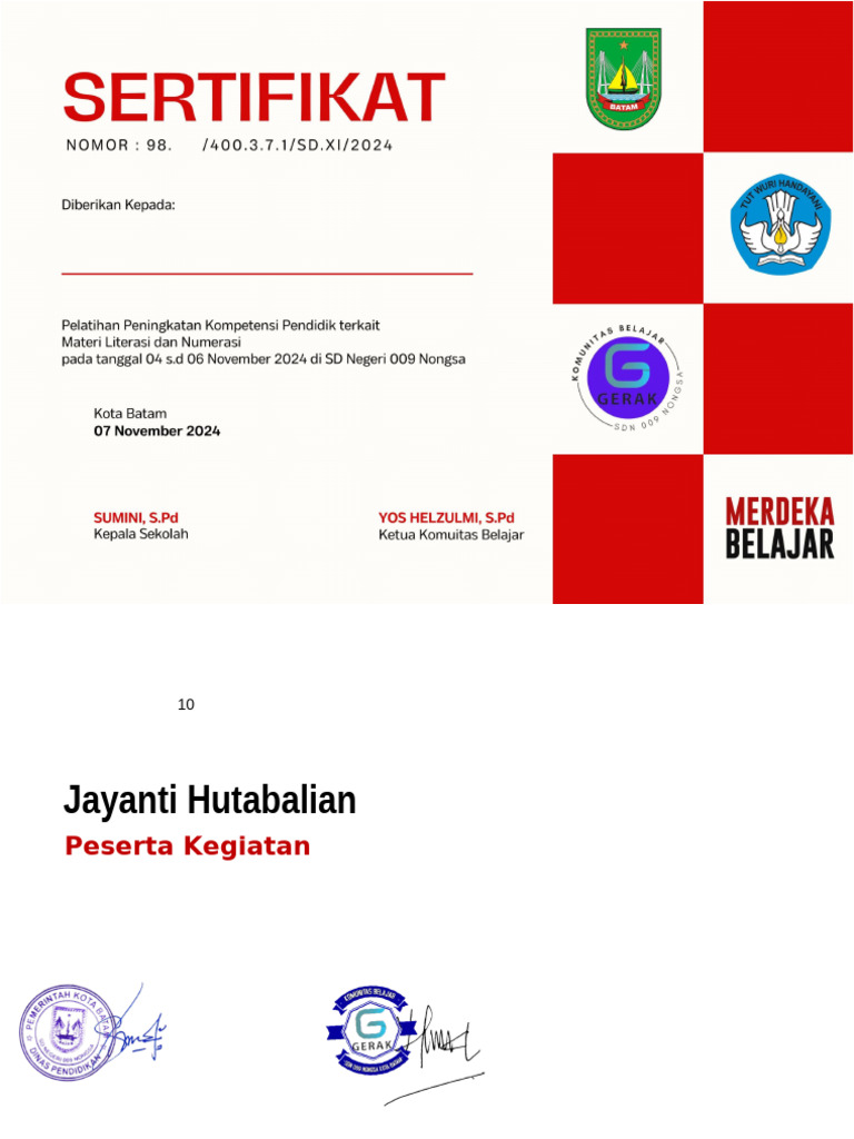 Sertifikat Kombel GERAK | PDF