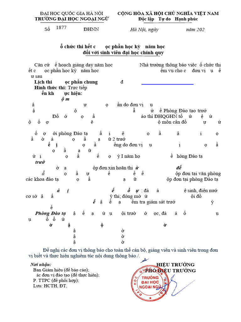 TB 1877 30.10.2024 - Thông Báo T CH C Thi Các HP Chung HK1 2425 | PDF