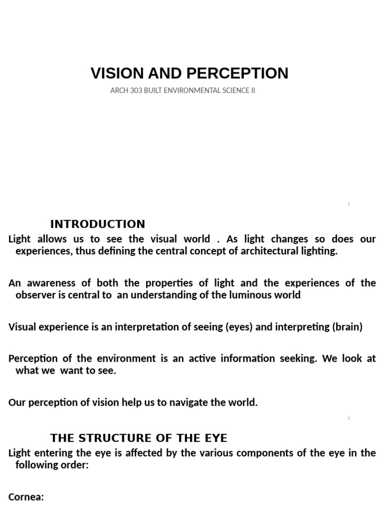 Lecture 1 Vision and Perception | PDF | Eye | Visual Perception