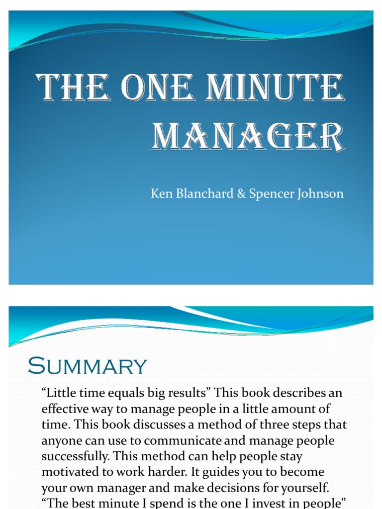 The One Minute Manager | PDF | Self-Improvement