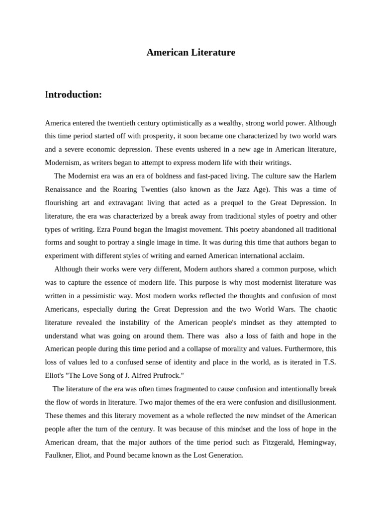 American Modernism: Literature Overview | PDF | The Great Gatsby ...