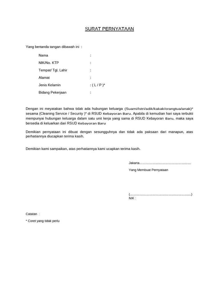 Surat Pernyataan TDK Ada Hubungan Keluarga | PDF