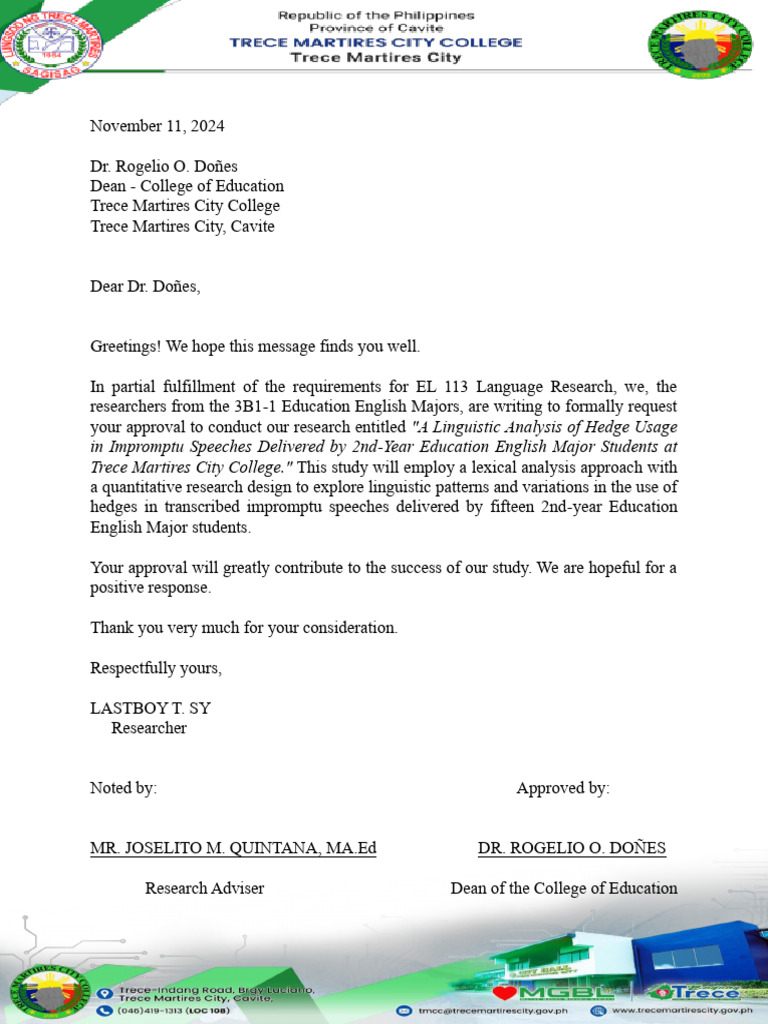 RESEARCH-LETTER-FOR-APPROVAL-1 | PDF | Linguistics | Human Communication