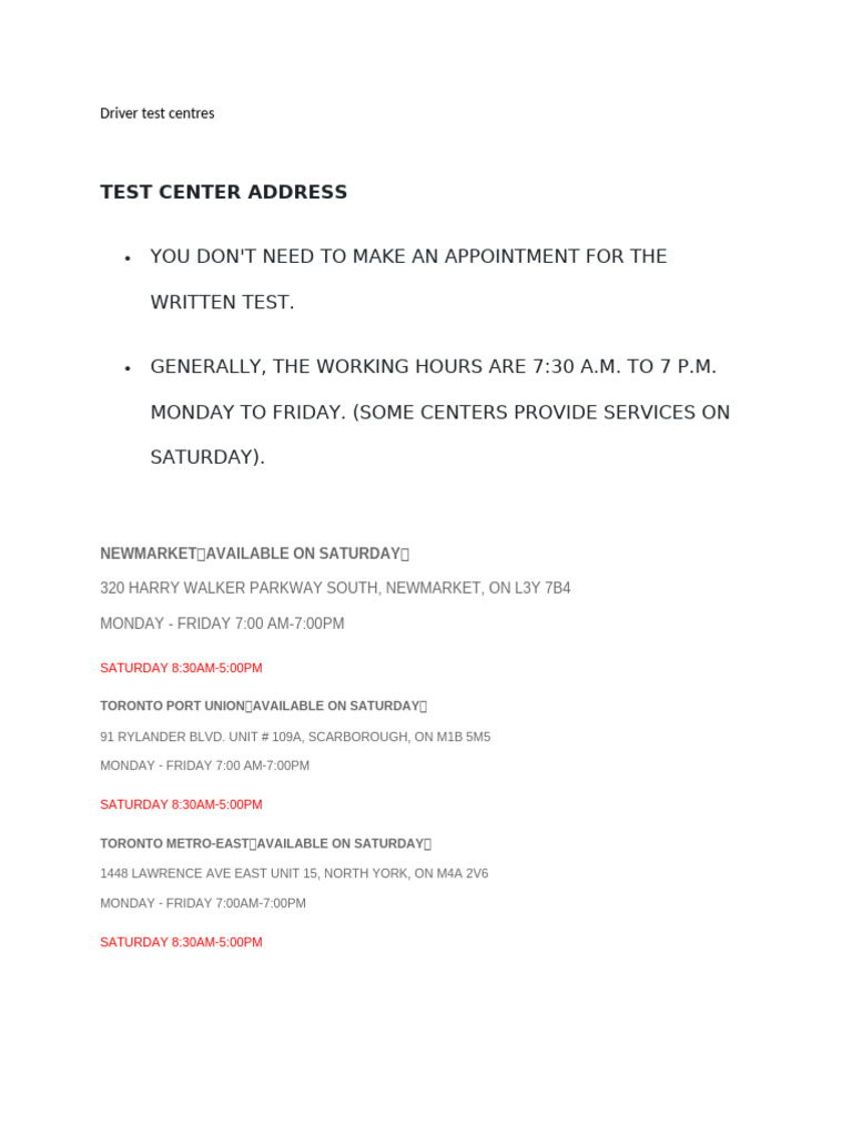 Driver Test Centres | PDF